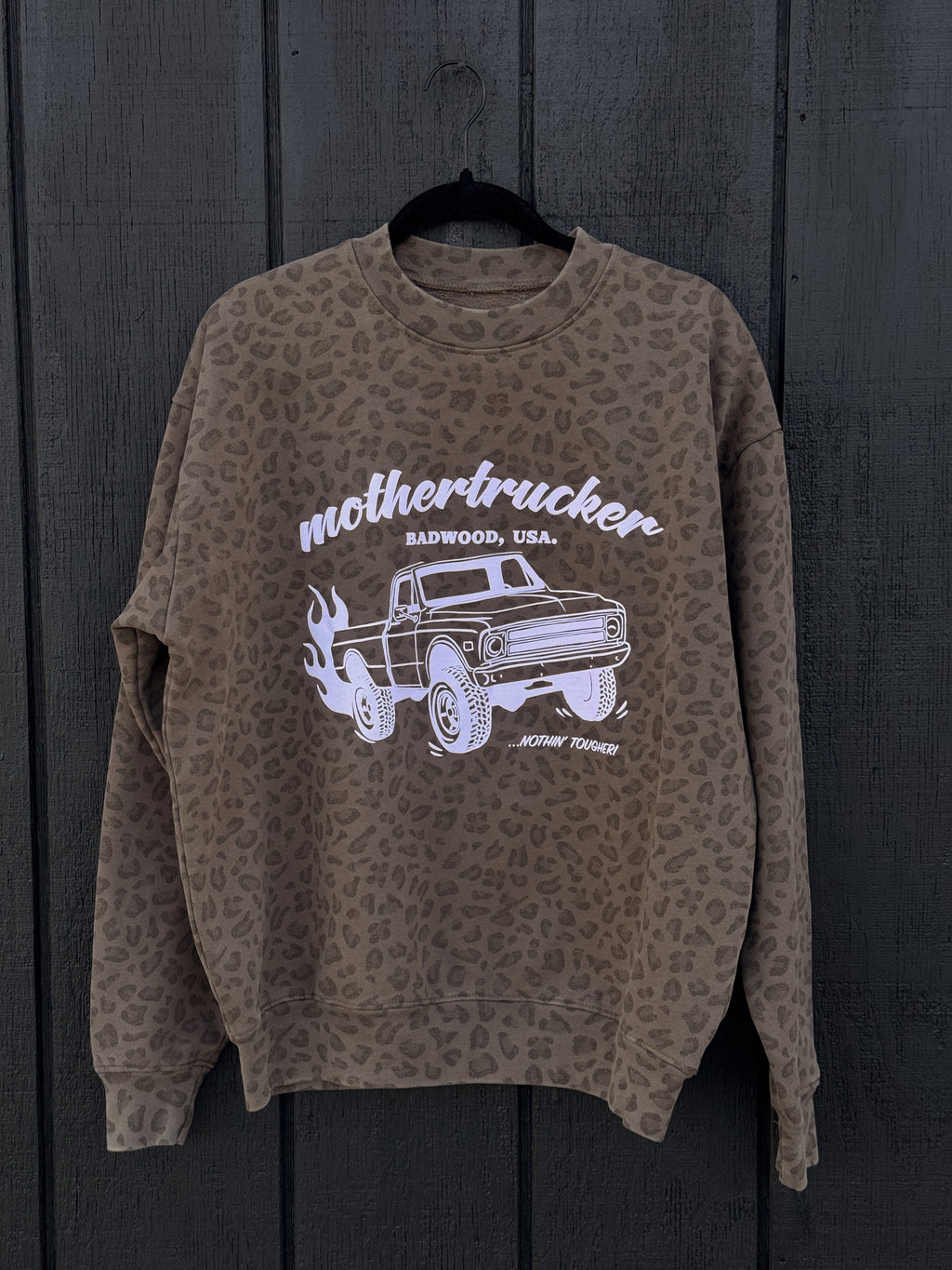 "MOTHERTRUCKER" Unisex Crewneck in VINTAGE LEOPARD – Badwood
