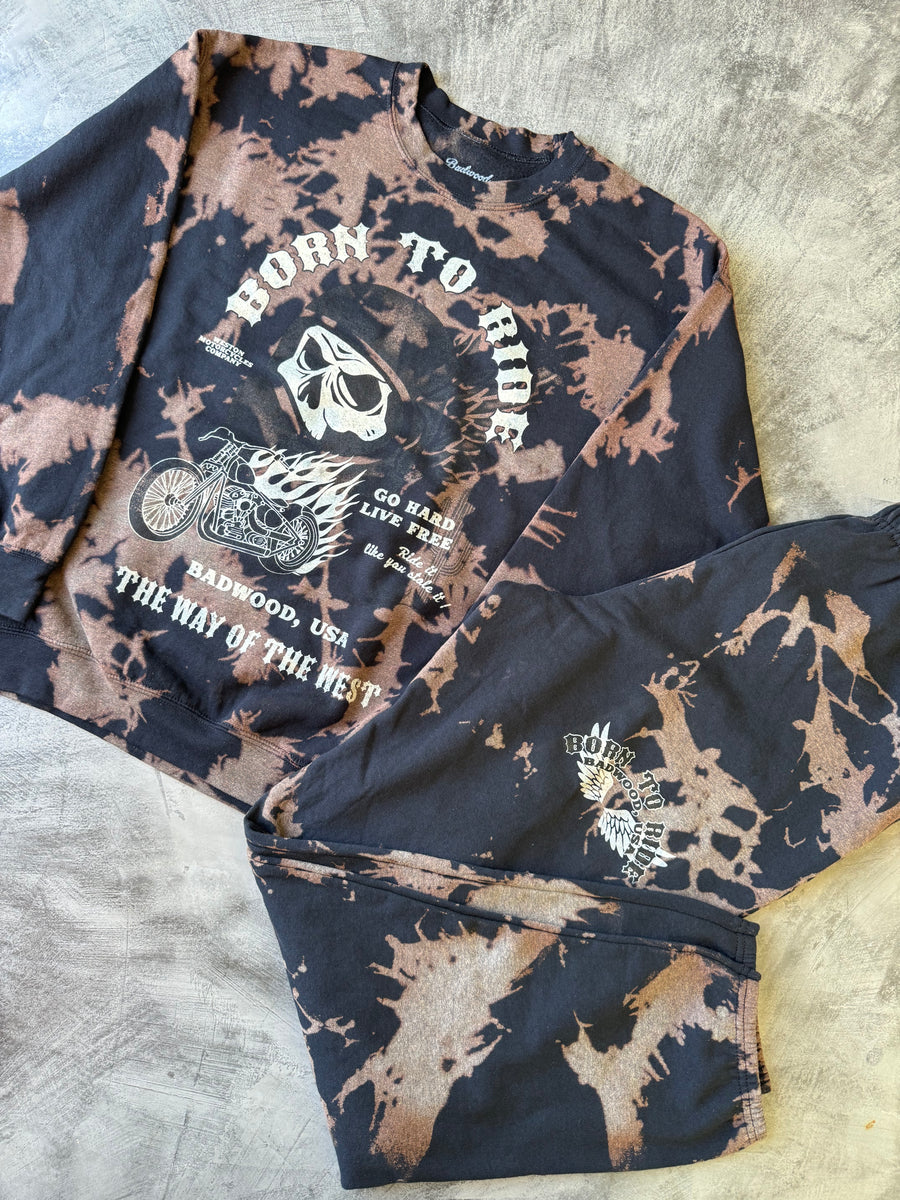 "BORN TO RIDE" Sweatpants in BLEACH – Badwood